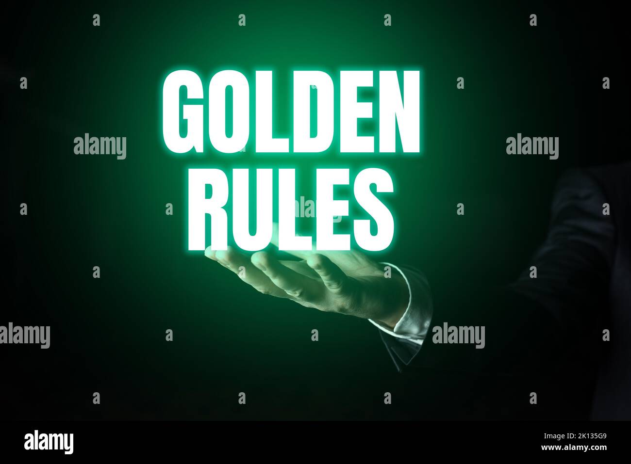 Text caption presenting Golden Rules. Business approach Basic principle that should be followed ...