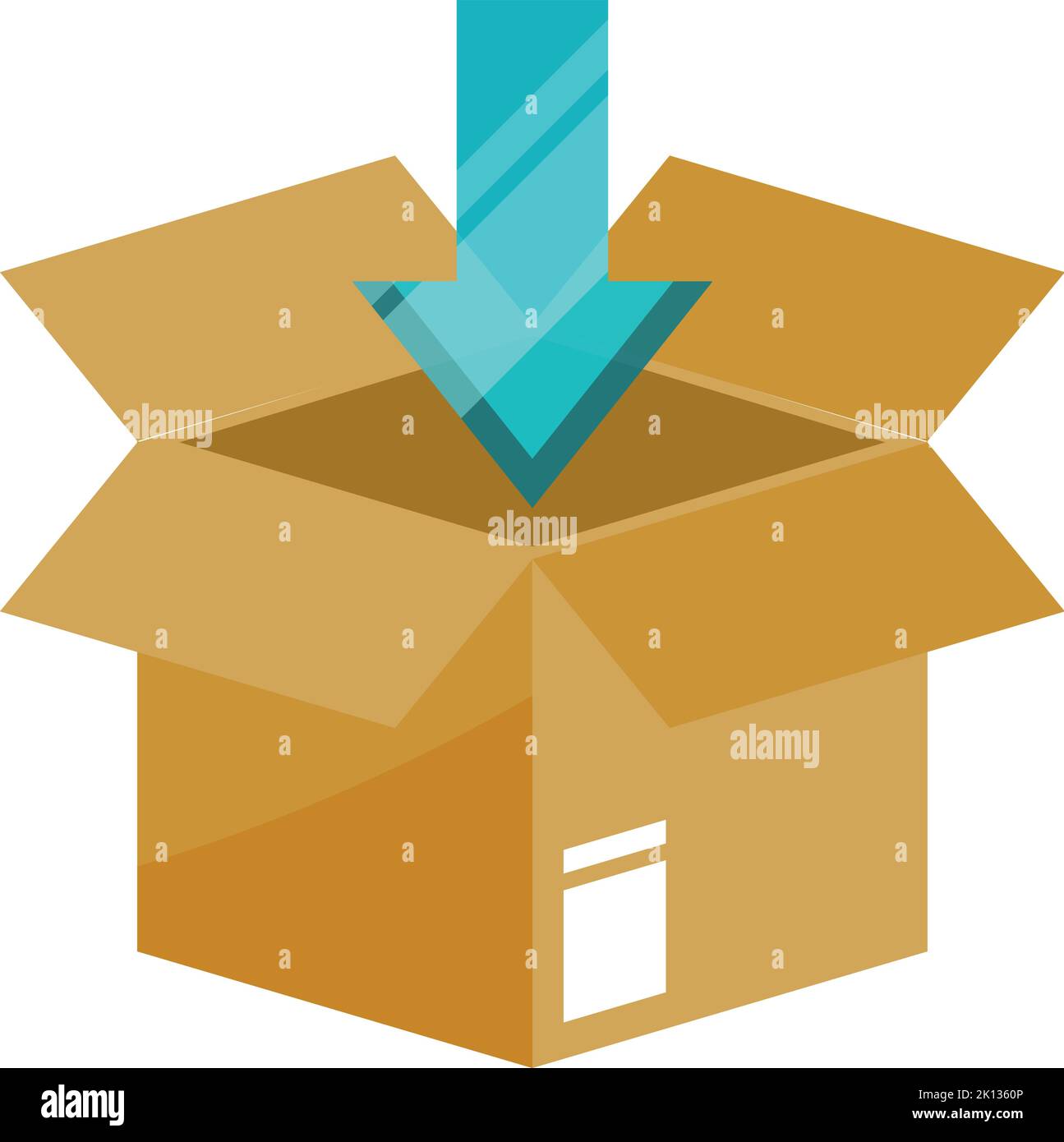 Open cardboard box with down arrow. Packing icon Stock Vector Image ...