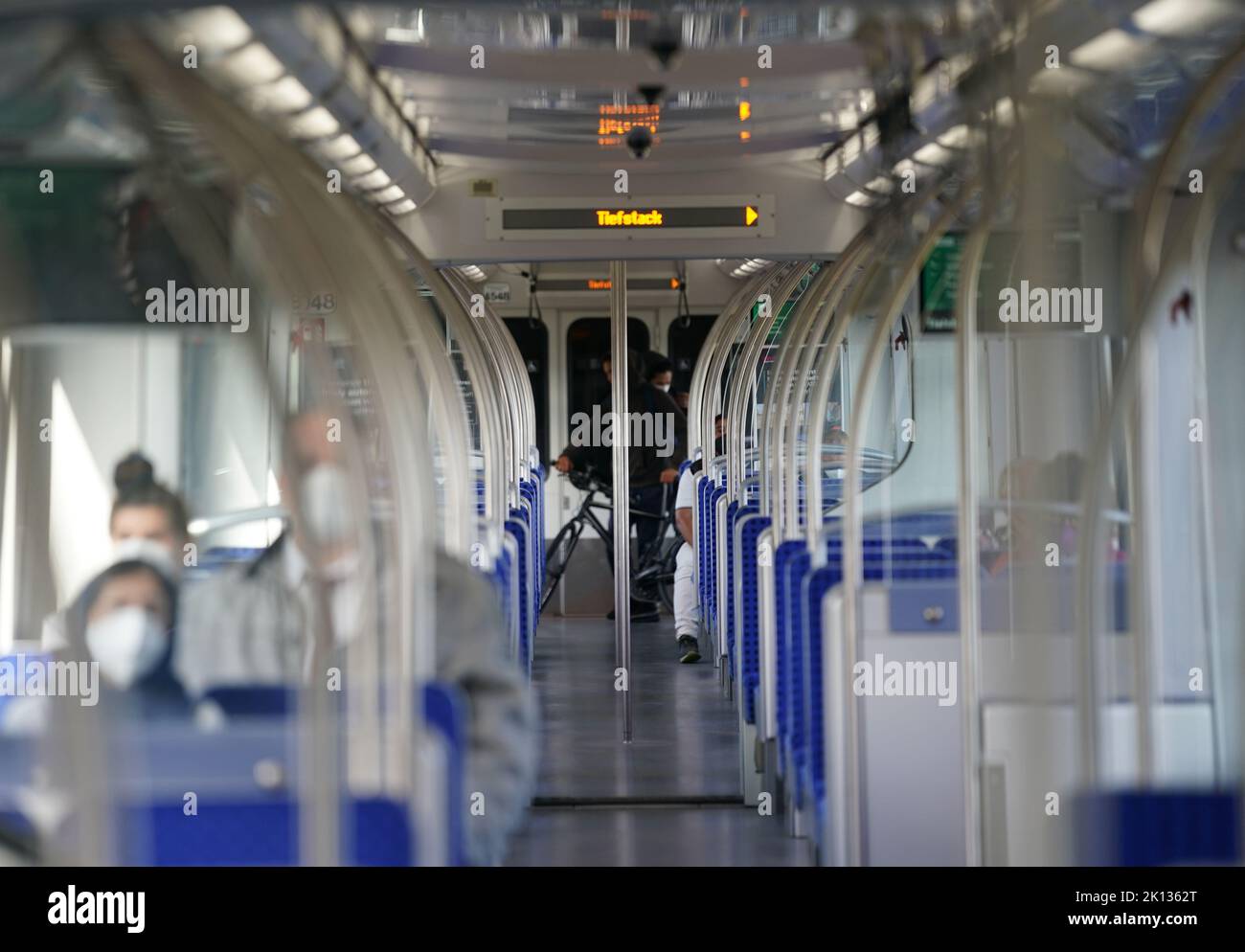 15 September 2022, Hamburg: View into a digital S-Bahn of line S2 on ...
