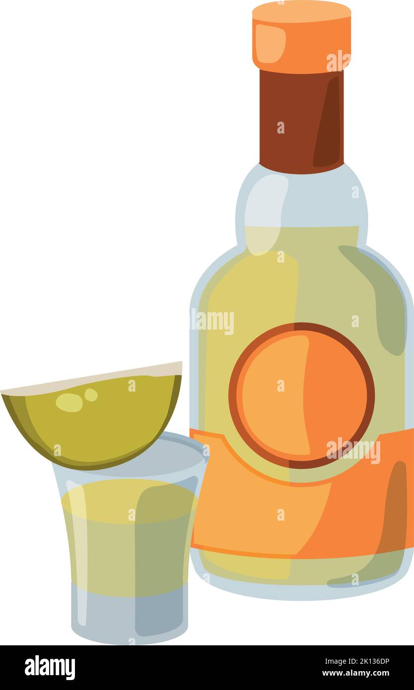 Tequila bottle icon. Cartoon shot glass with lime slice Stock Vector ...