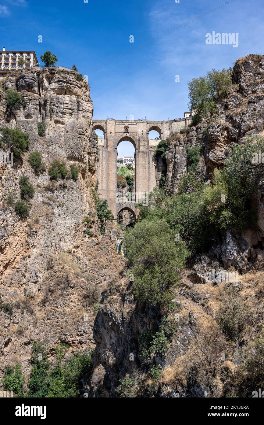 El Tajo de Ronda. The deep, dramatic gorge dividing the city, with a ...
