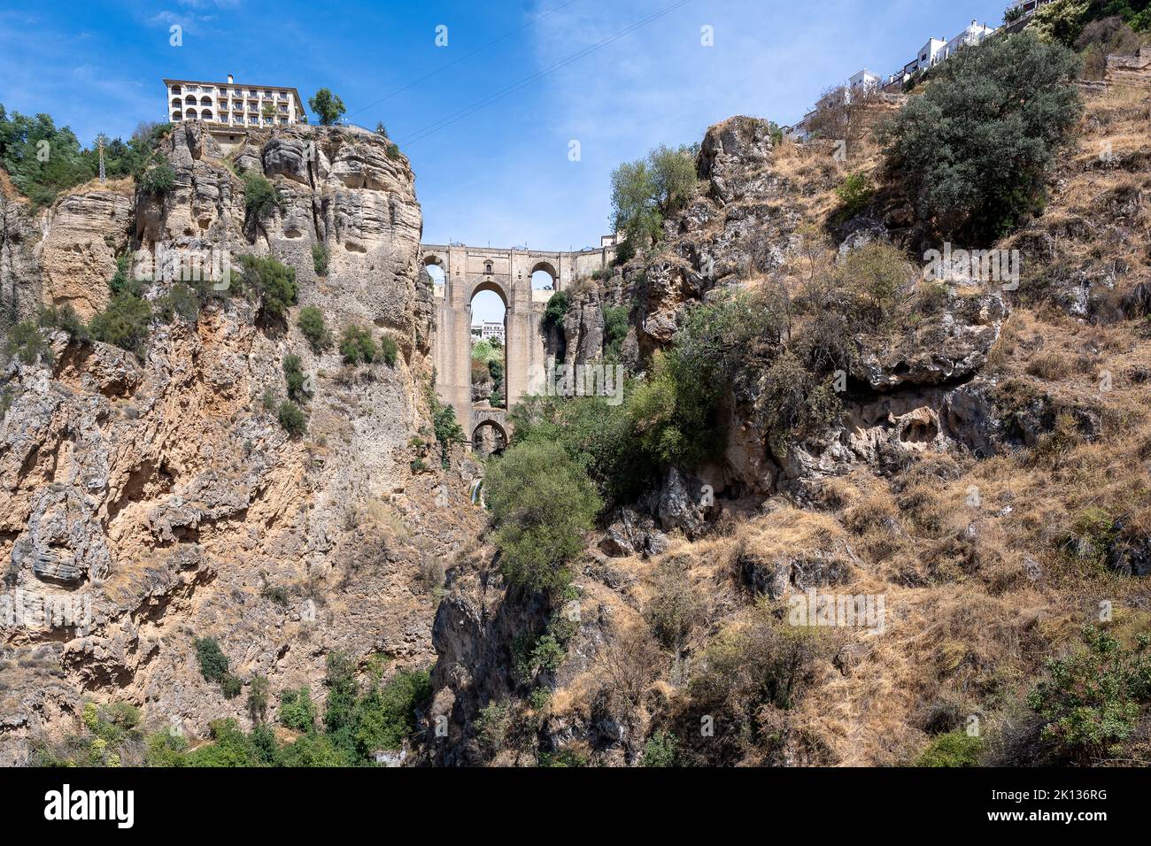 El Tajo de Ronda. The deep, dramatic gorge dividing the city, with a ...