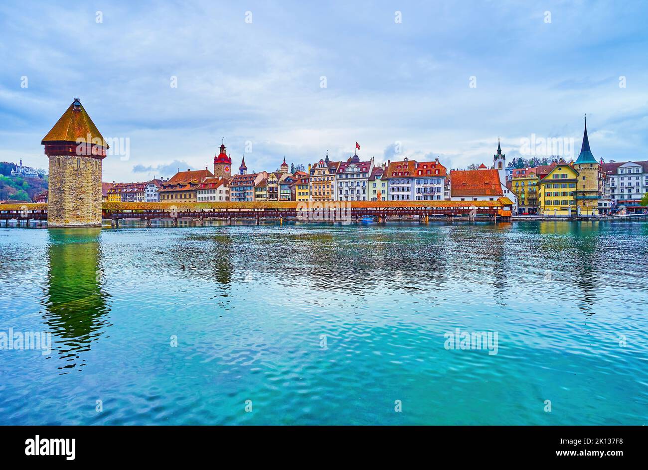 Wasserturm, the Water Tower on Reuss river is the most famous landmark ...