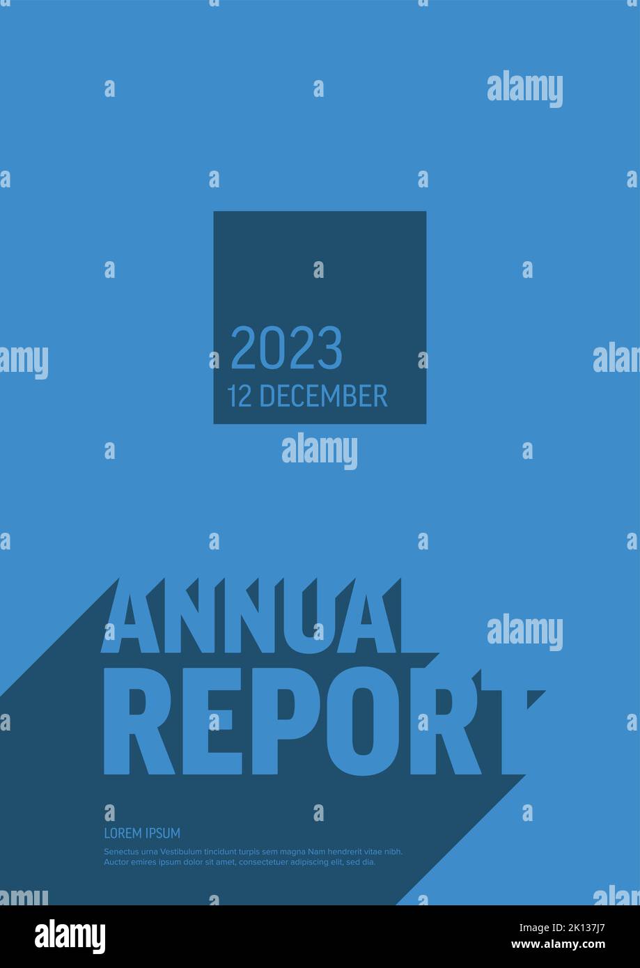 Vector abstract annual blue report cover template with sample text with ...