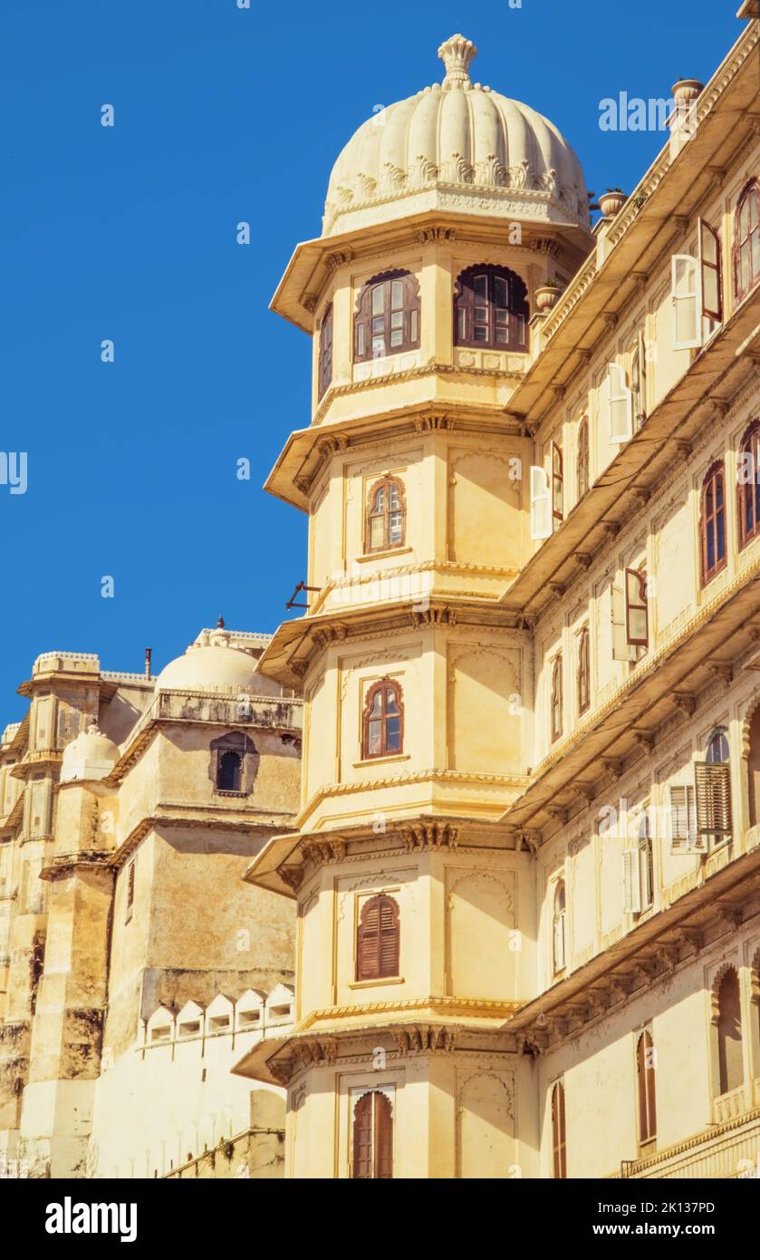 Architectural detail of the City Palace, Udaipur, Rajasthan, India ...