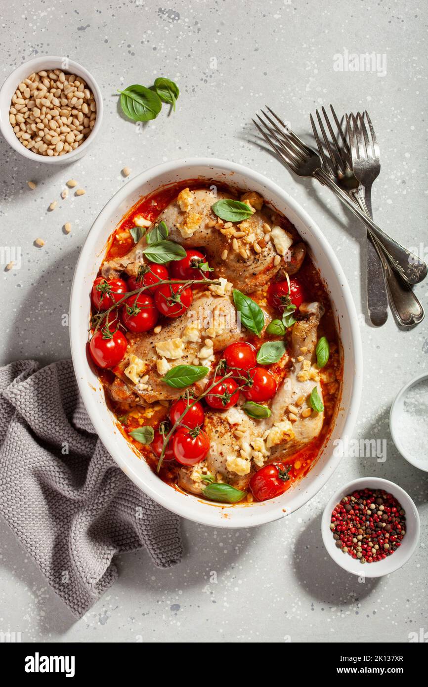 chicken legs backed with feta cheese tomatoes and pine nuts, healthy ...