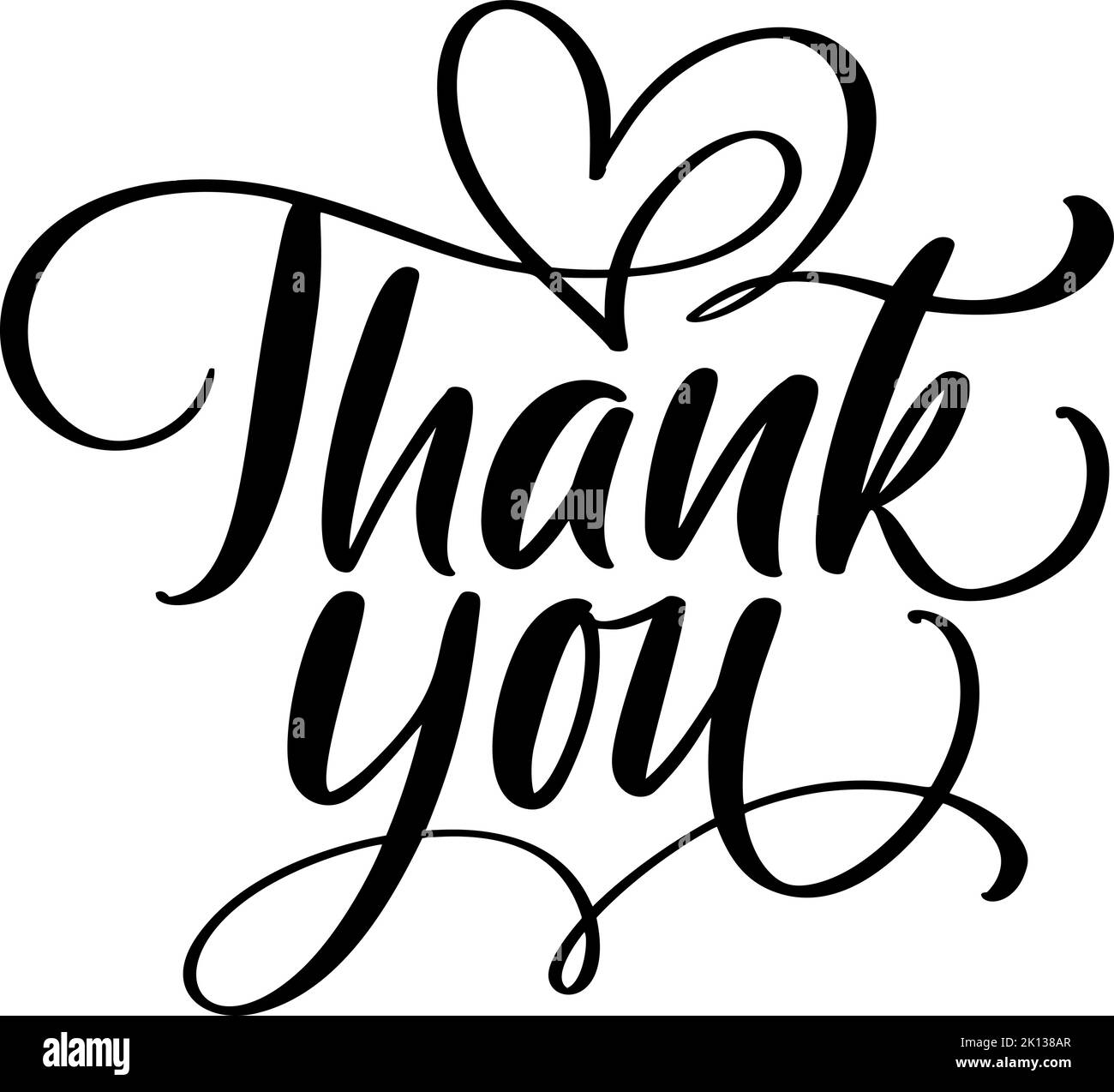 Hand drawn vintage vector text Thank you and heart. Calligraphy ...