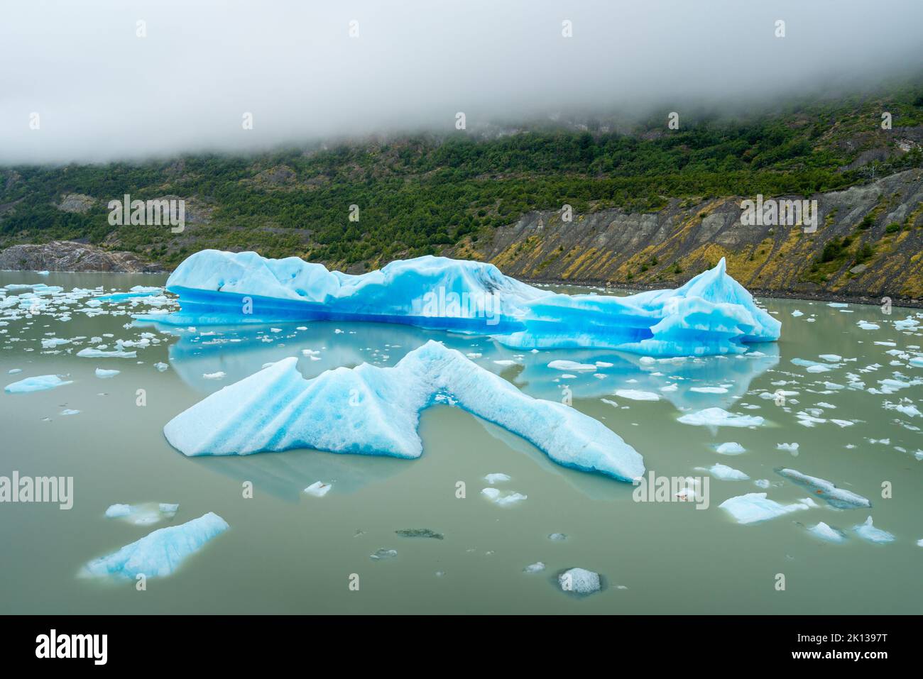 Large chunks of ice broken off Glaciar Grey floating in Lago Grey ...