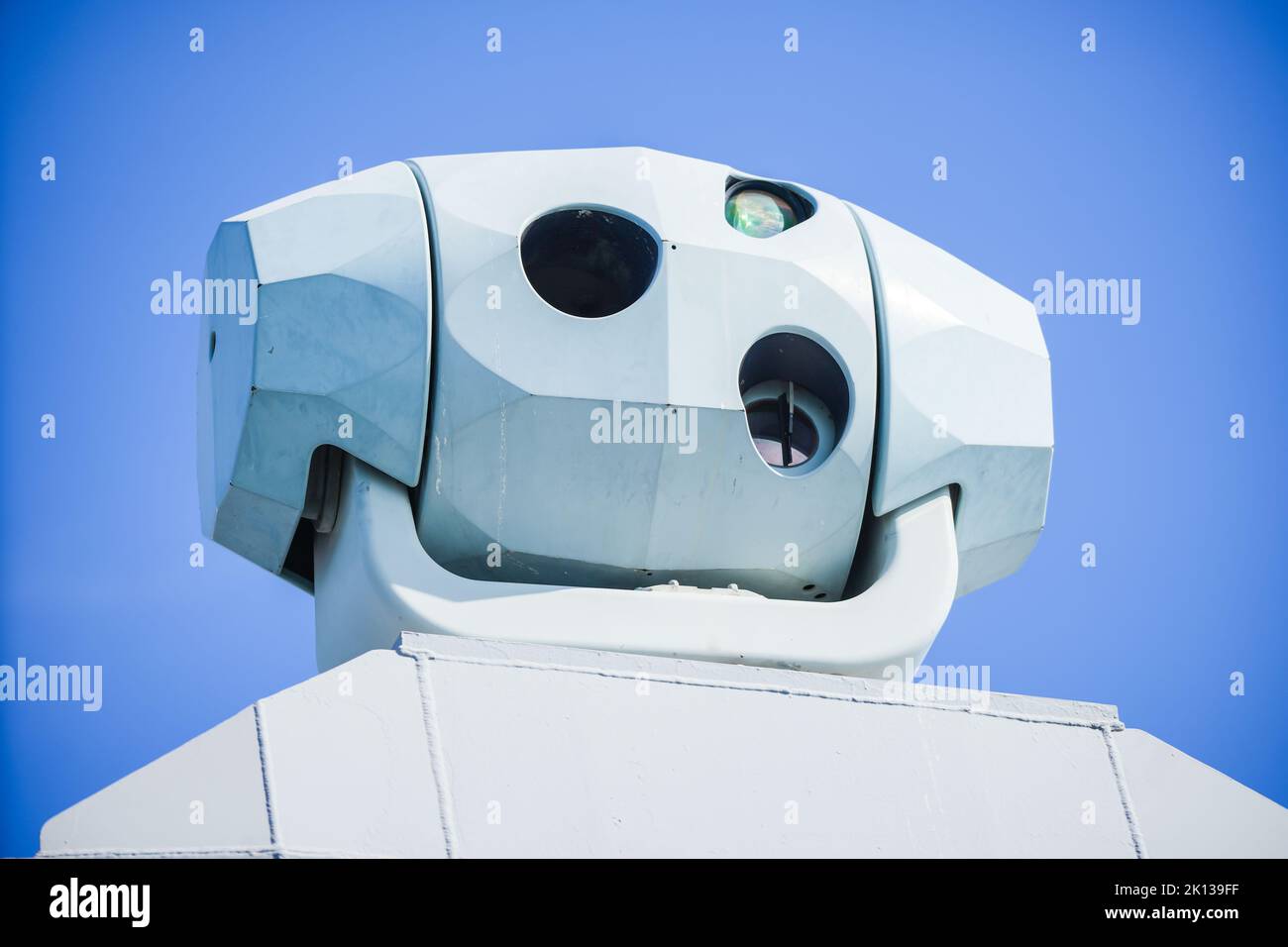 Image of a military radar air surveillance on navy ship tower Stock ...