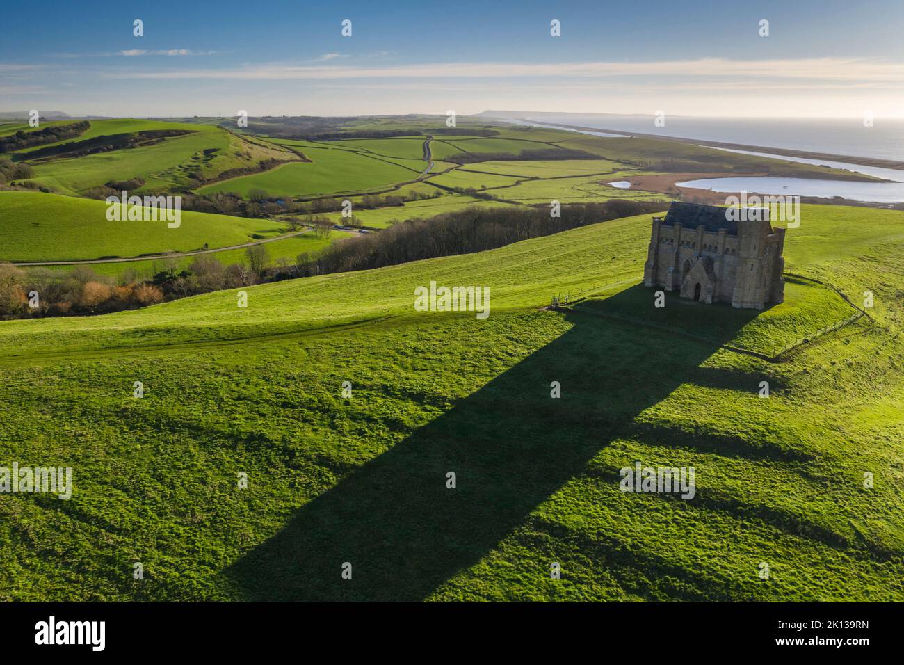 Aerial view of St. Catherine's Chapel near the village of Abbotsbury ...