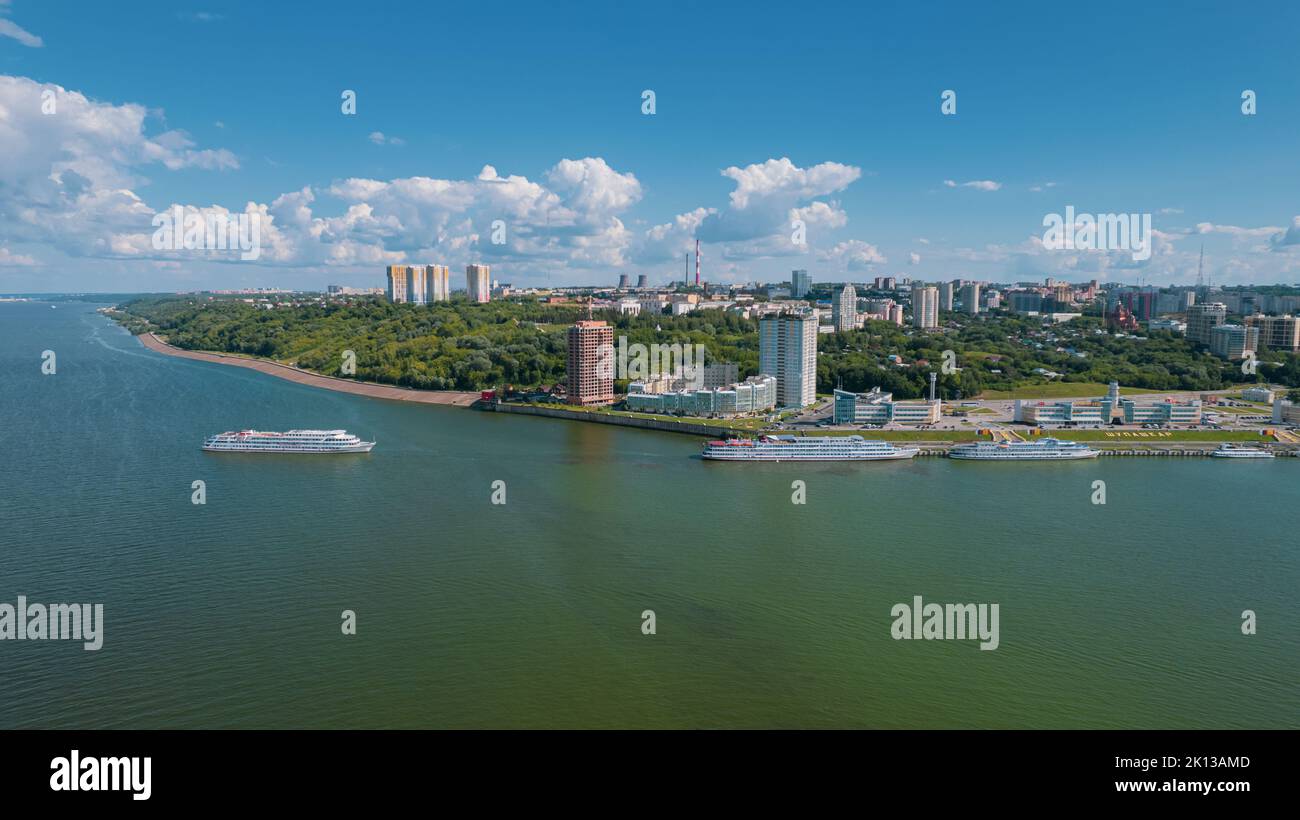 Scenic aerial view of Cheboksary, capital city of Chuvashia, Russia and ...