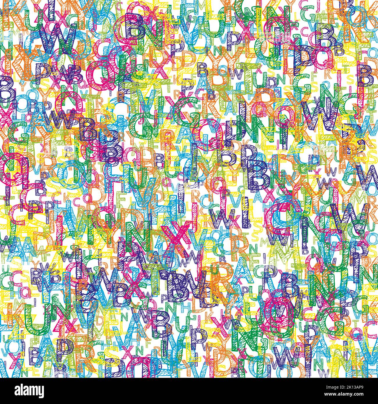 Falling letters of English language. Bright handdrawn flying words of ...