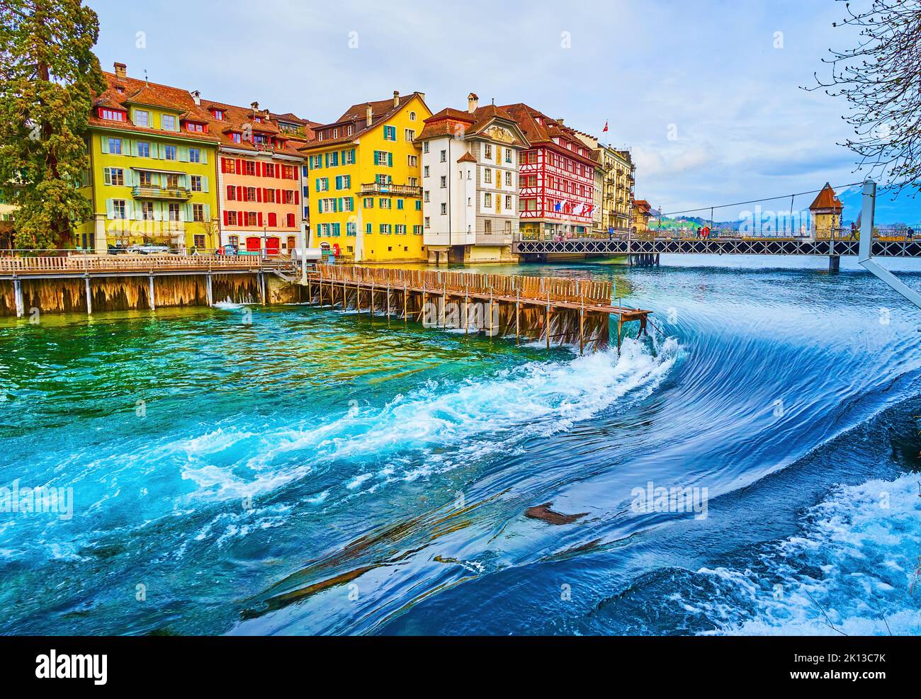 Beautiful surface of Reuss river at Needle Dam (Reuss-Nadelwehr) in ...