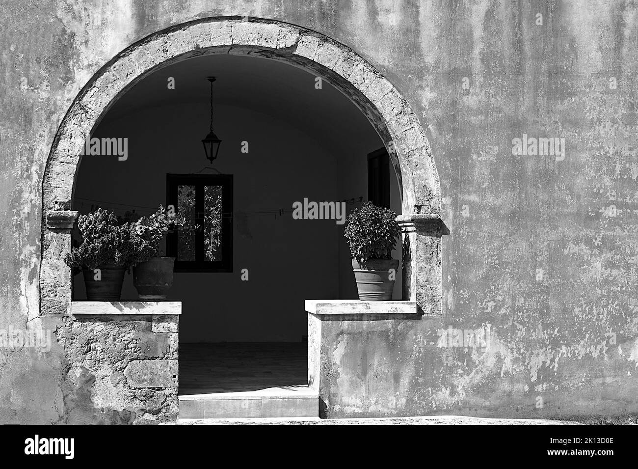 Cell entrance at the historic Orthodox Arkadi Monastery on the island ...