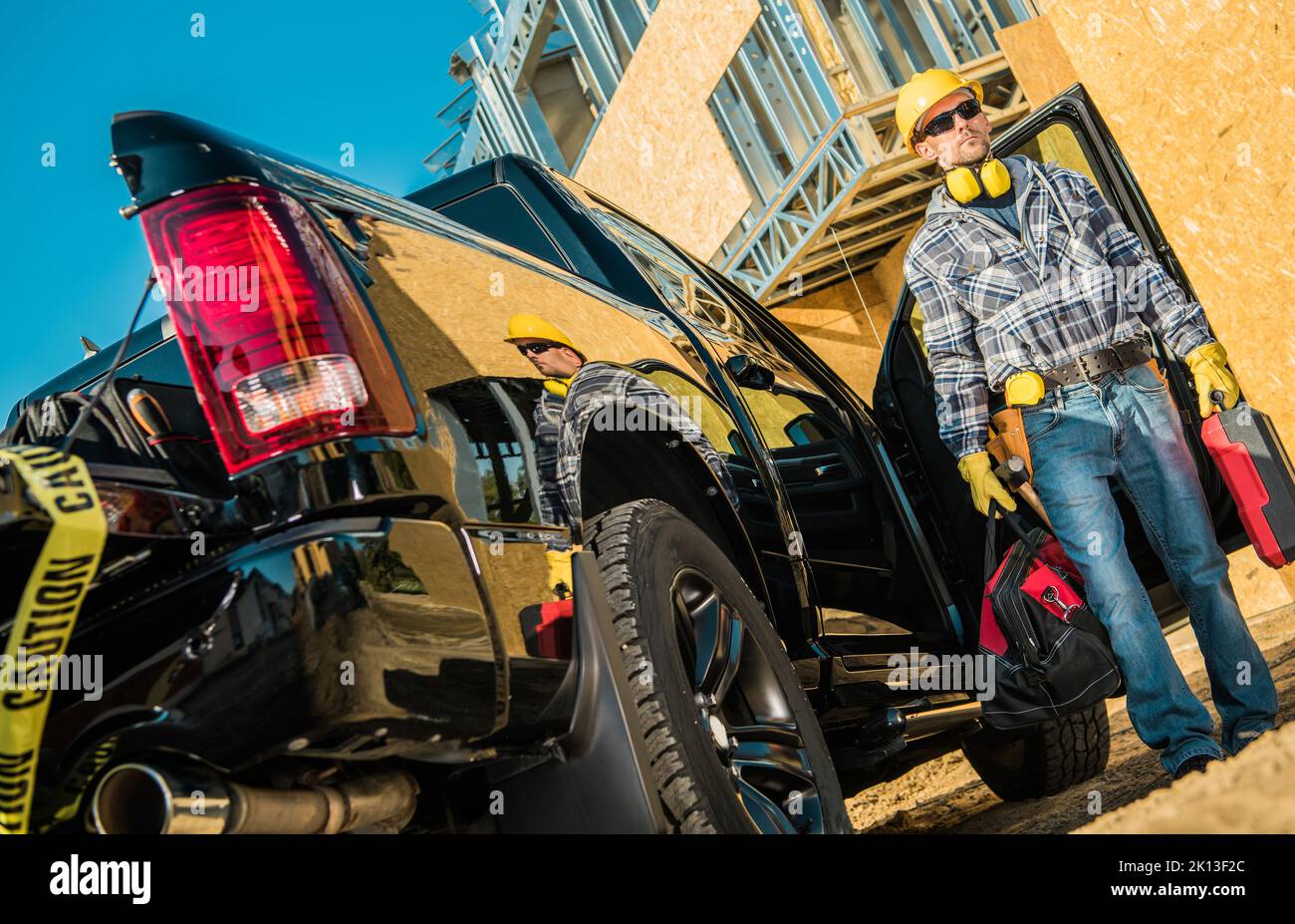 Determined Caucasian Contractor Heading Off to Work Immediately Upon ...