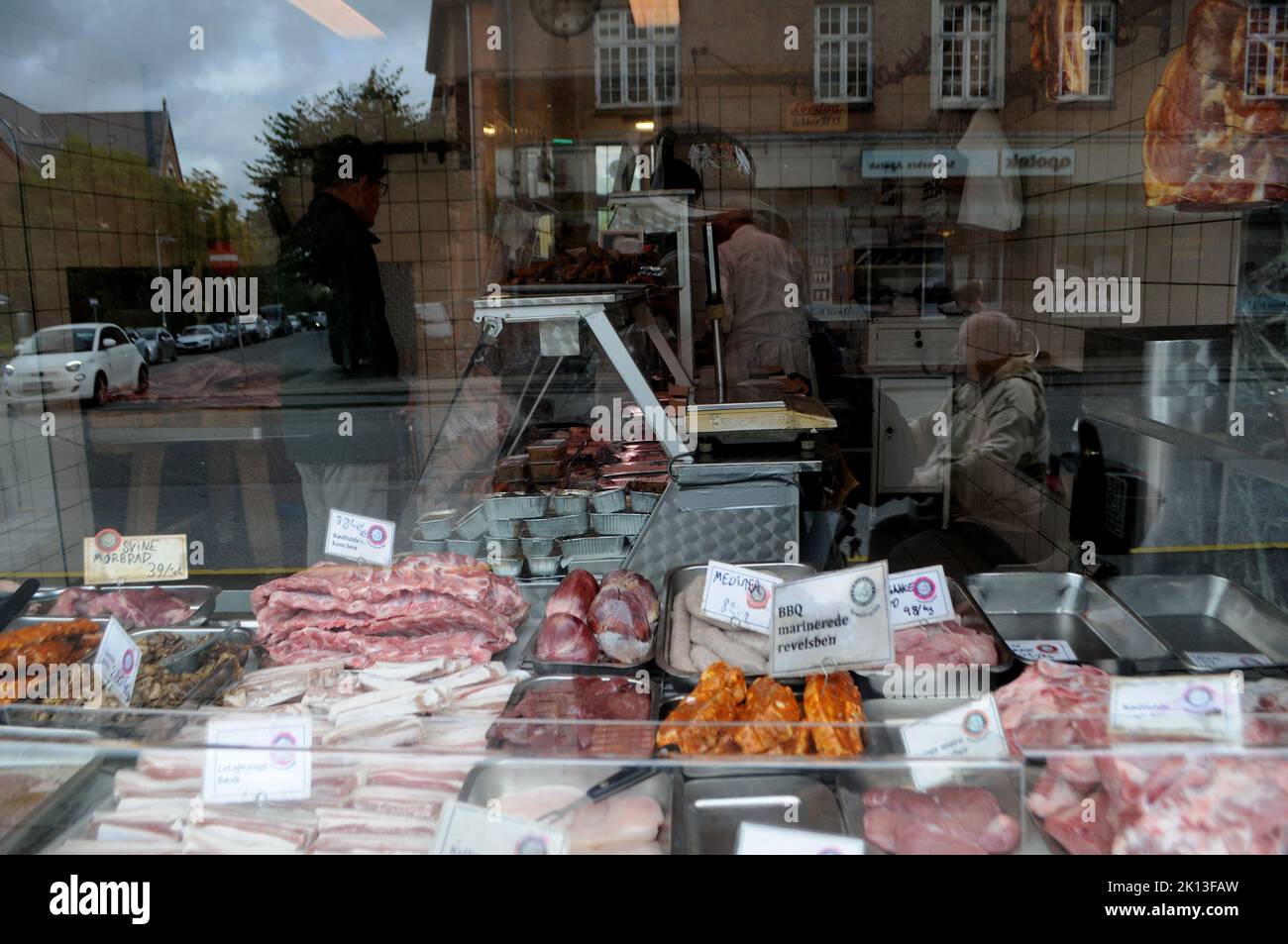 Copenhagen -Denmark -15 septmeber 2022- Danish butcher P.E.Larsen shop ...