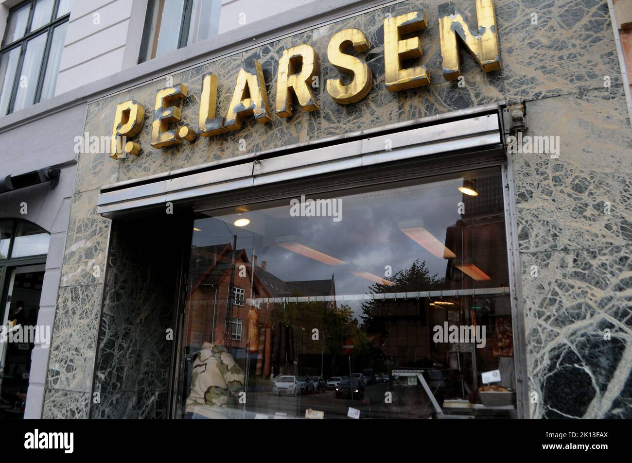 Copenhagen -Denmark -15 septmeber 2022- Danish butcher P.E.Larsen shop ...