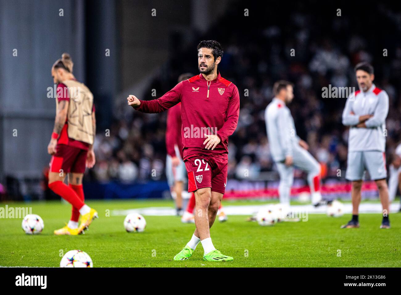 Copenhagen, Denmark. 14th Sep, 2022. Isco (22) of Sevilla FC is warming ...