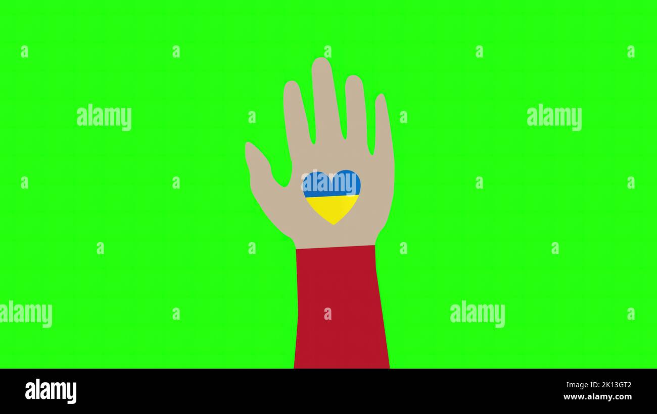 Waving hand with the symbol of the flag of Ukraine in the shape of a ...