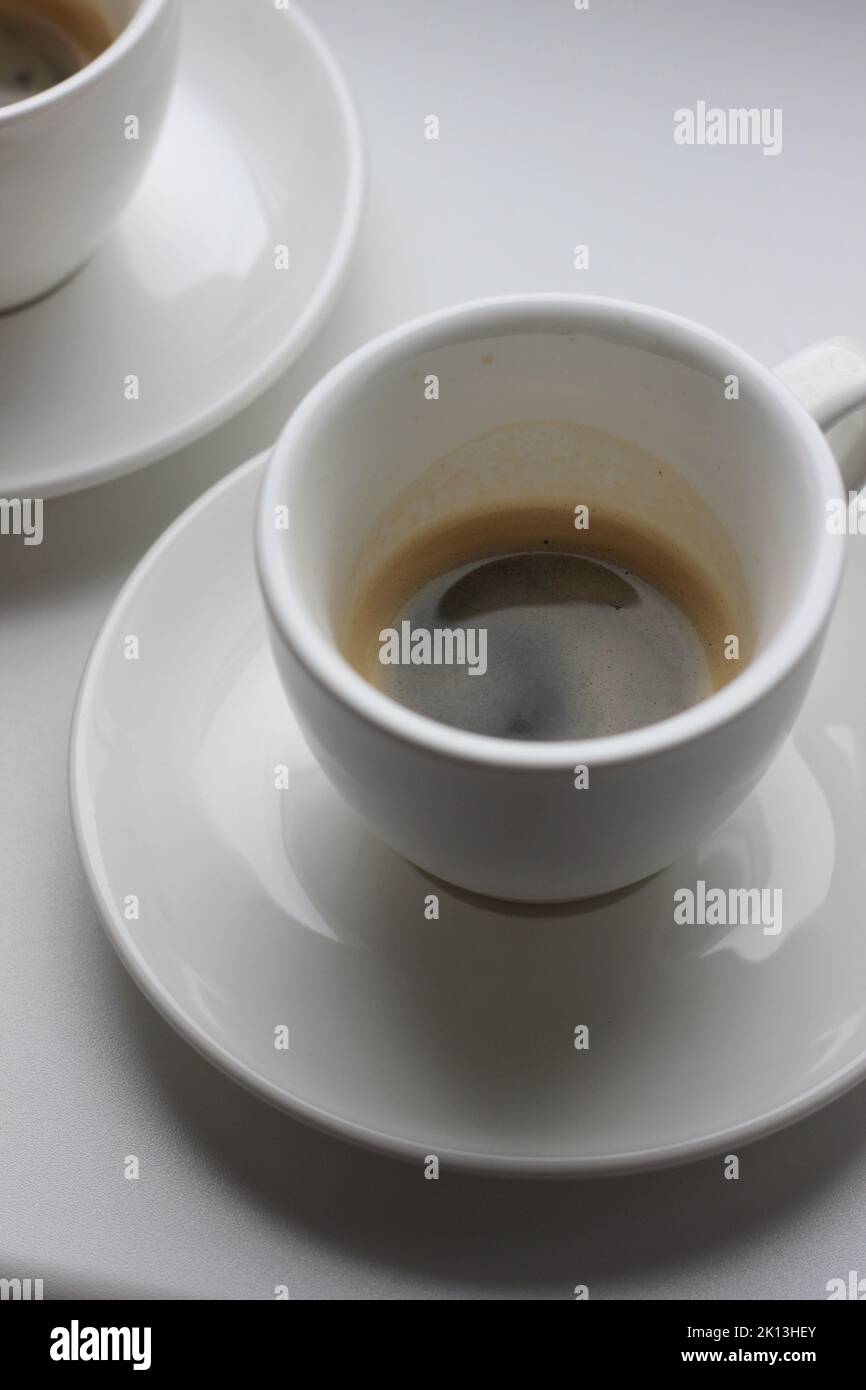 Espresso Coffee in White Ceramic Cups on White Background. Cafe Stock ...