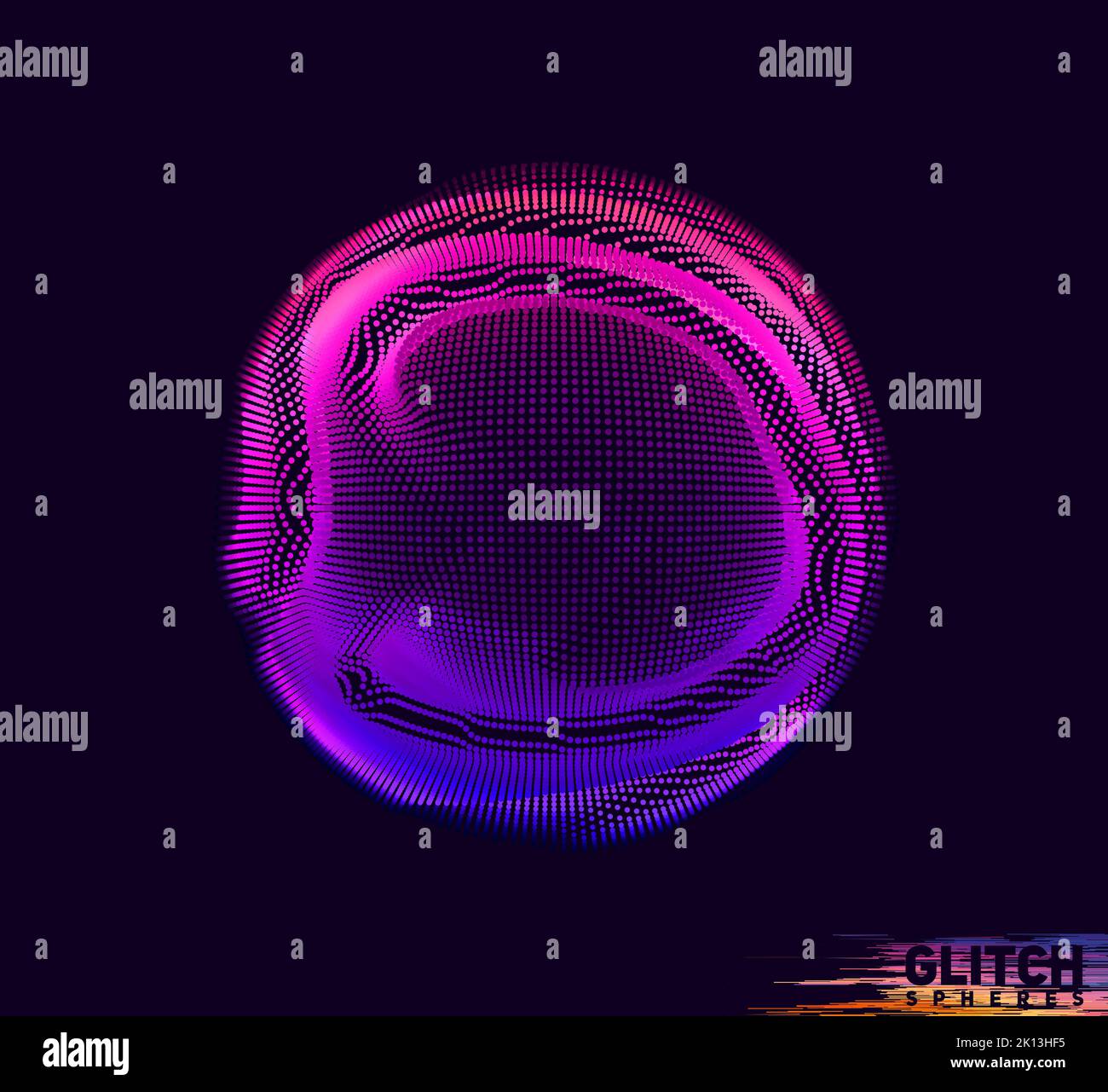 Corrupted violet point sphere. Abstract vector colorful mesh on dark ...