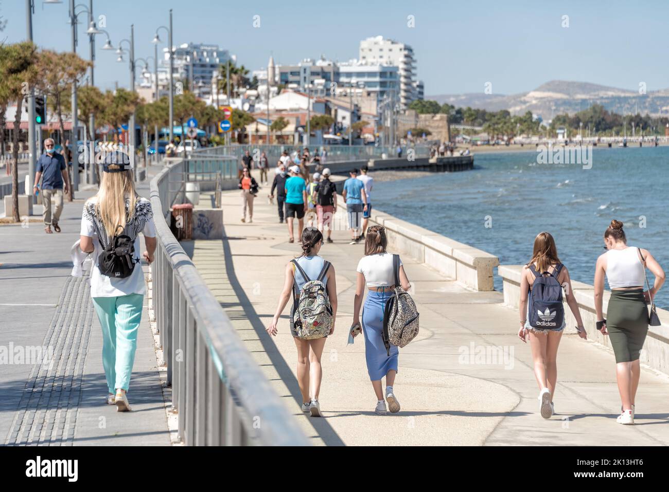 Larnaca, Cyprus - April 16, 2022: People walking along the Piale Pasha ...