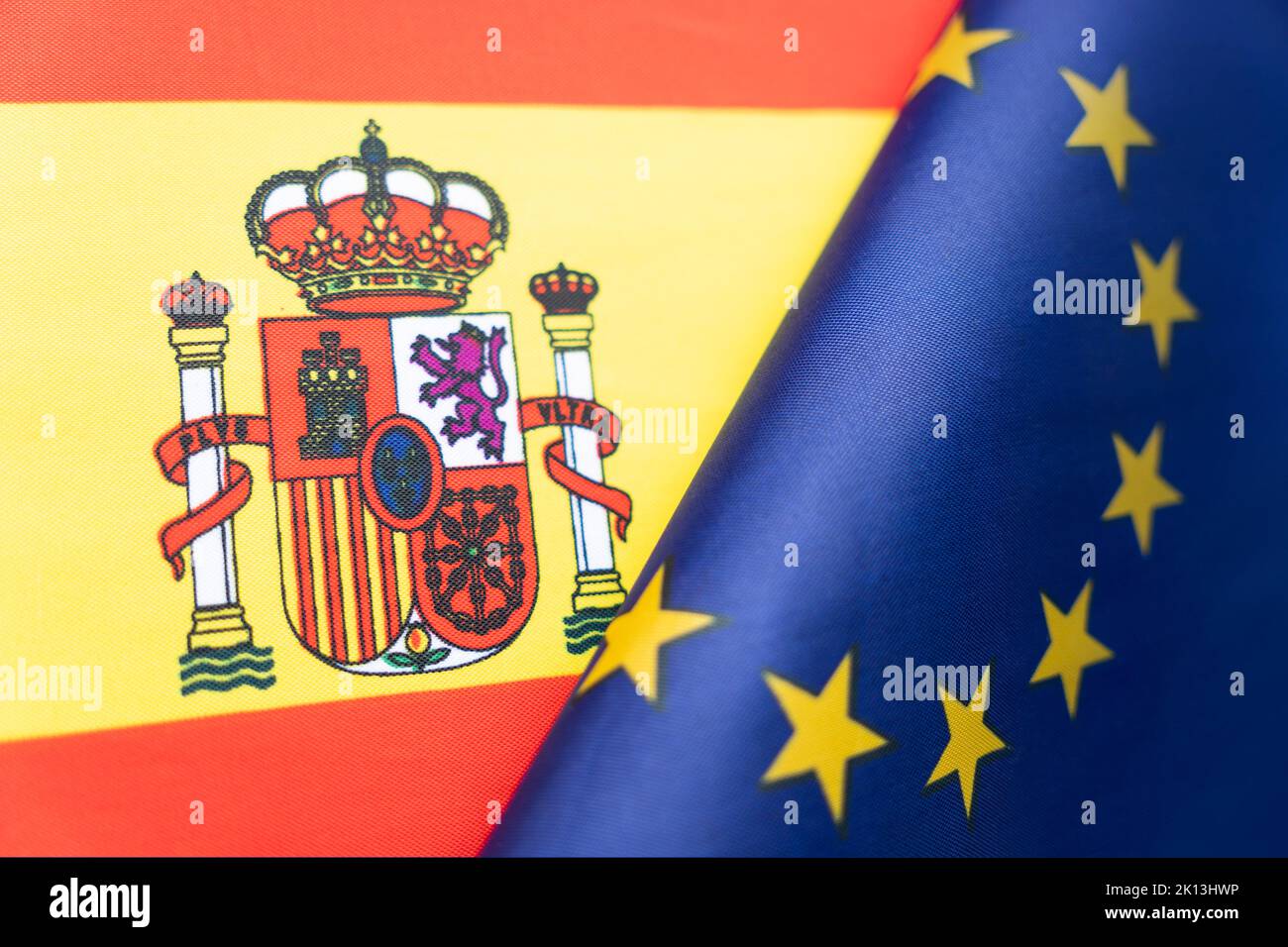 Flags European Union and spain. The concept of international relations ...