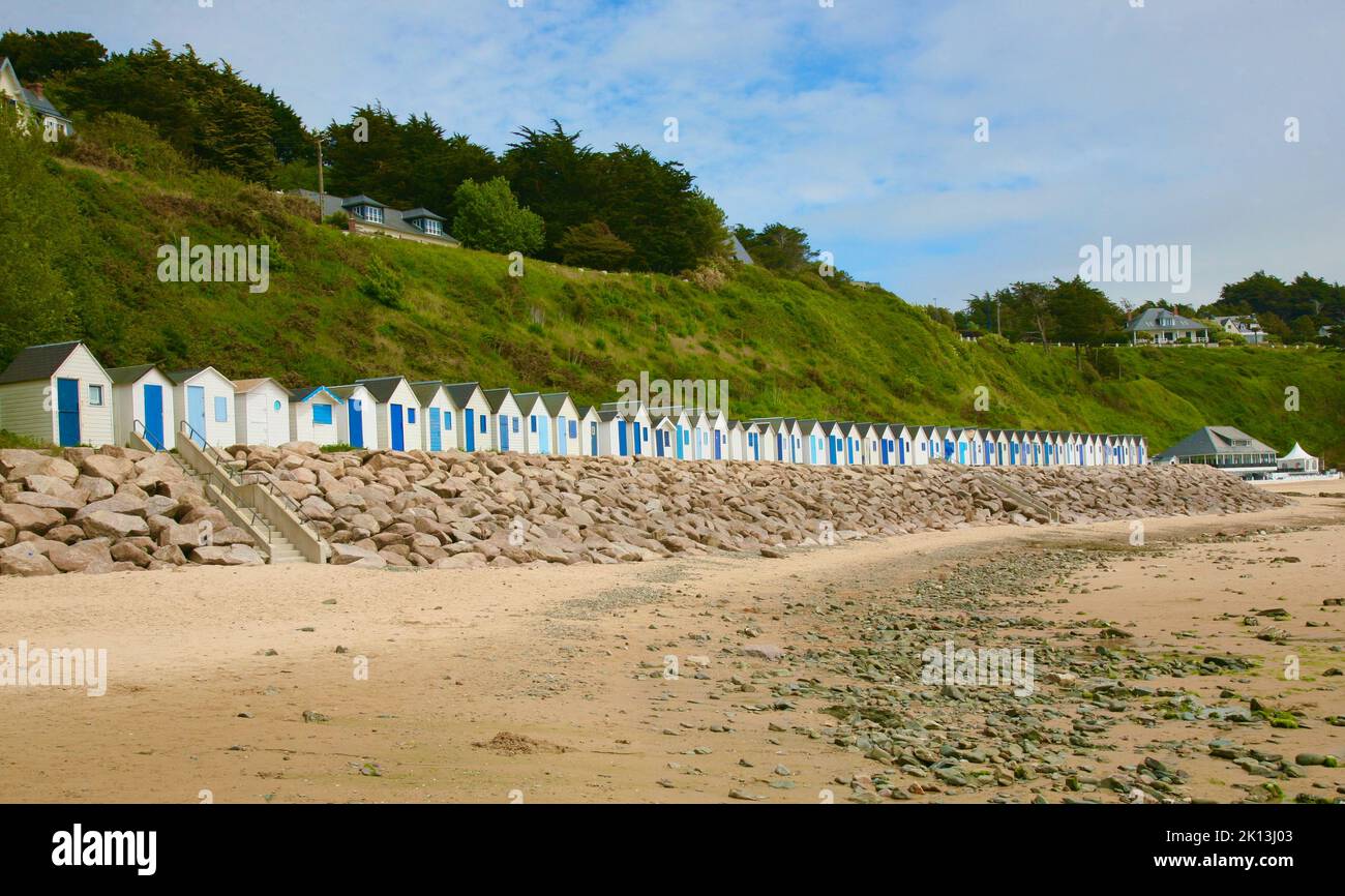 A view of the pretty beach huts at Barneville-Carteret on the Cherbourg ...