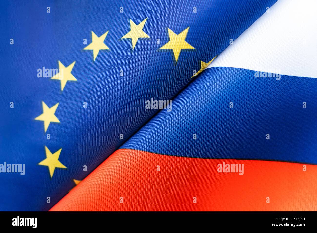 Flags European Union and Russia. The concept of international relations ...