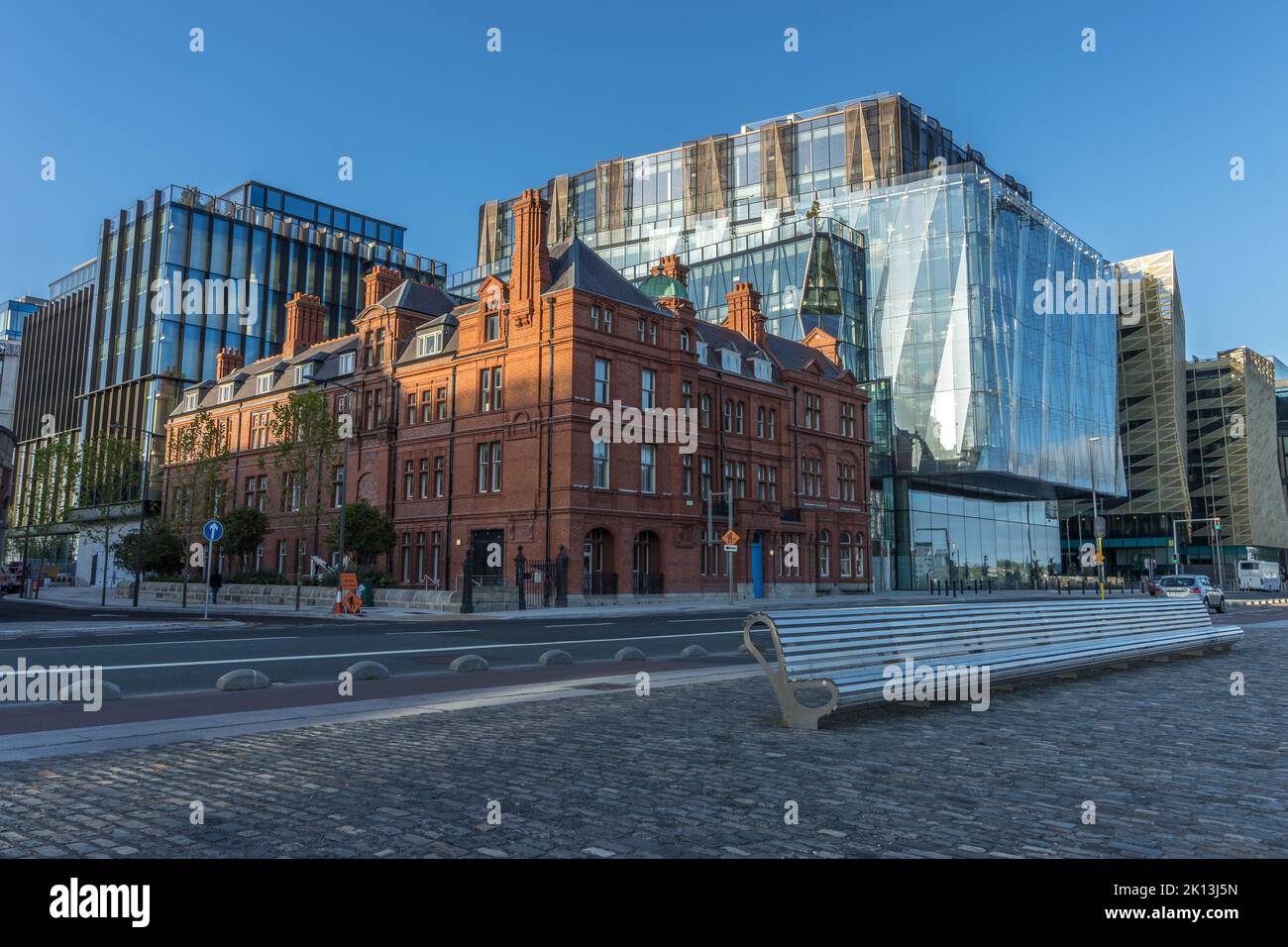 The new building of the Salesforce office and a pebble pavement and ...