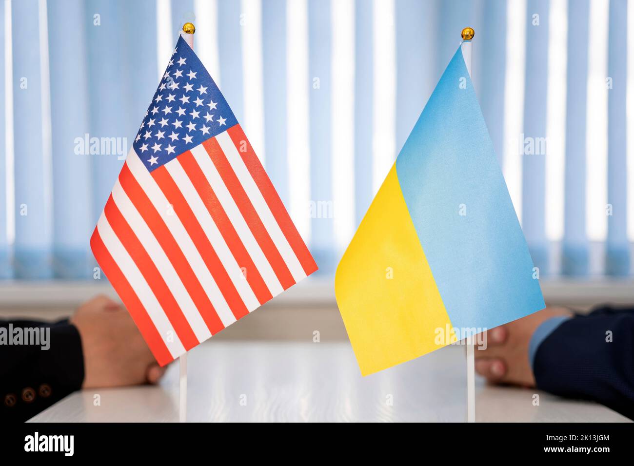 flags of United States and Ukraine. international negotiations ...