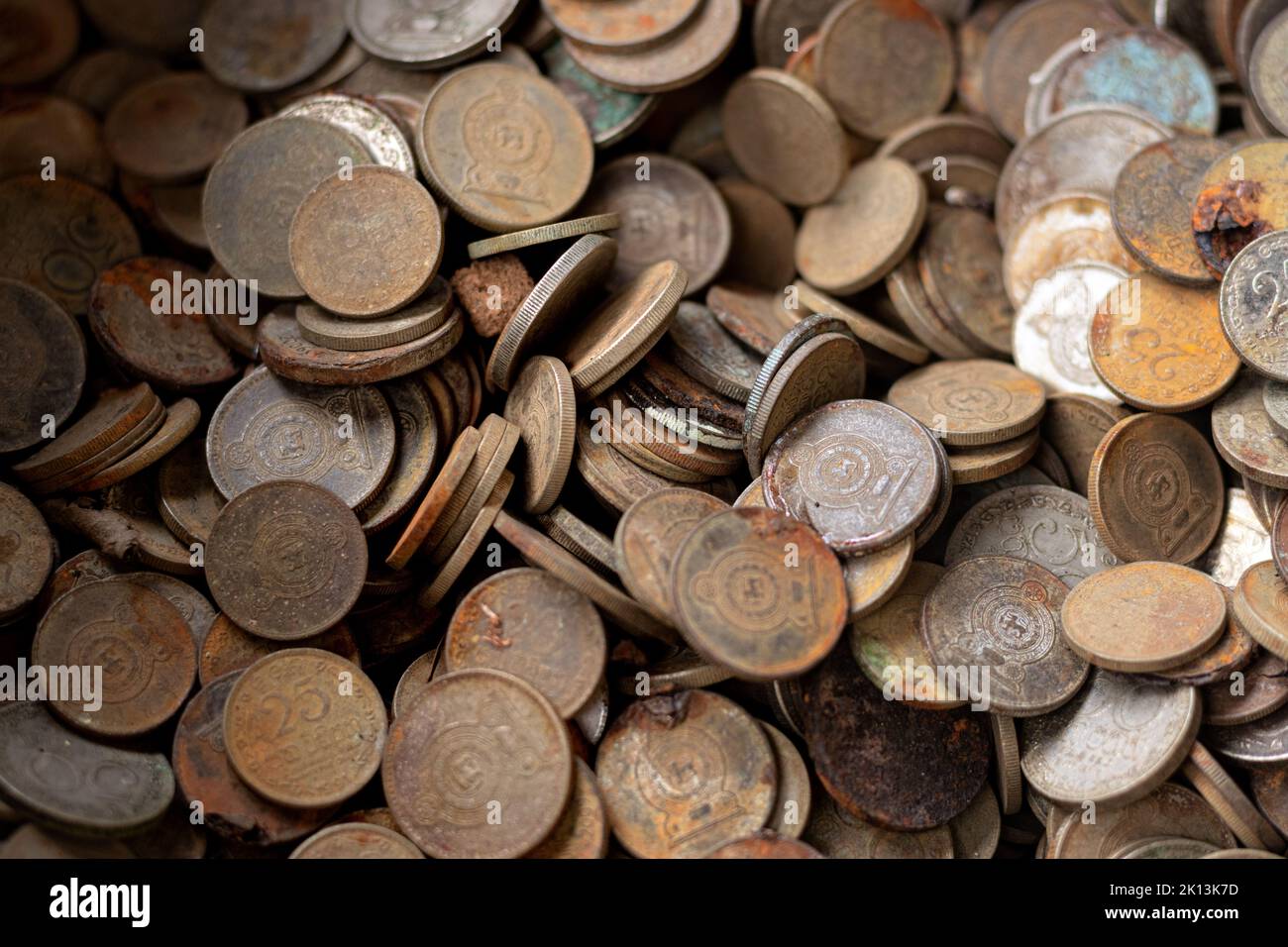 Very old collection of rusty old coins in a metal container Stock Photo ...