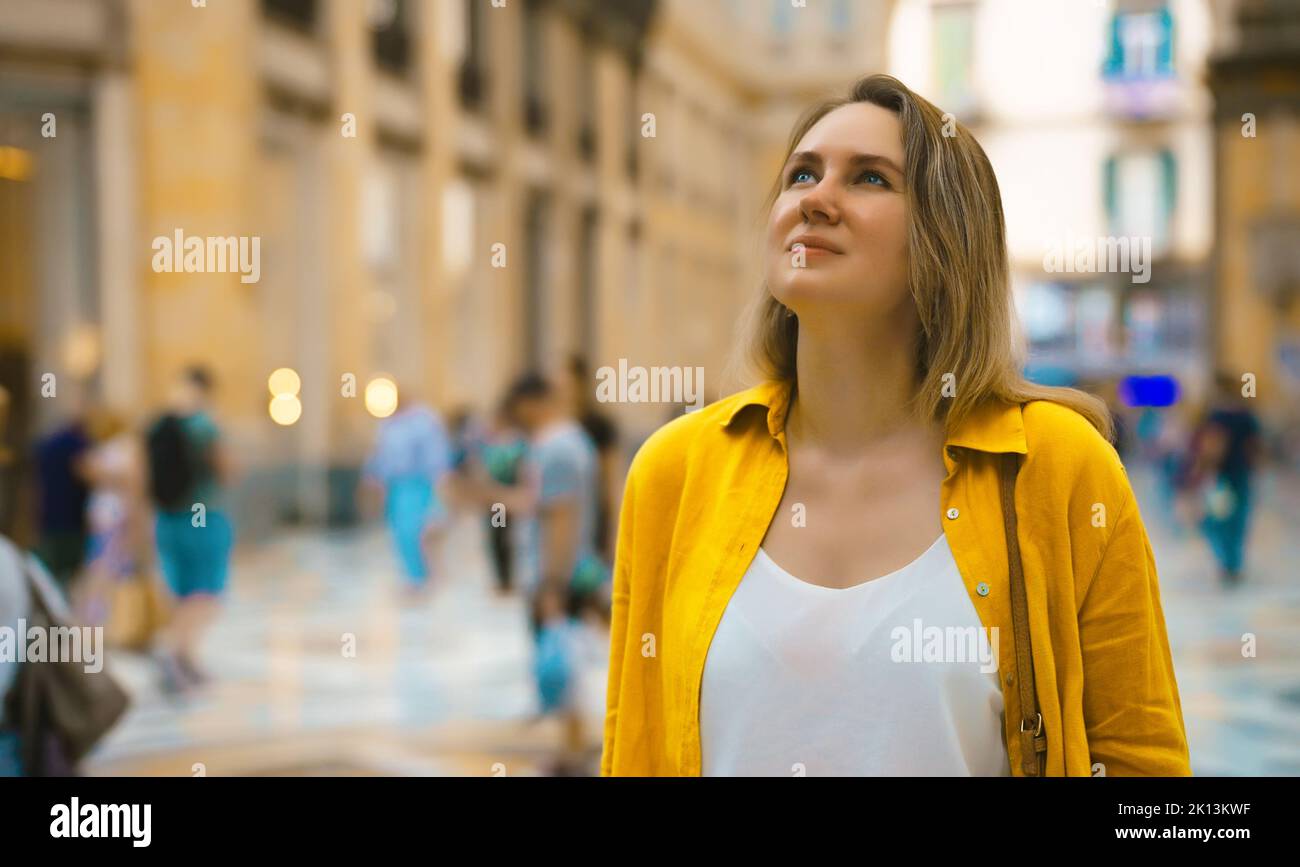 Woman tourist exploring Galleria Umberto in Naples Stock Photo - Alamy