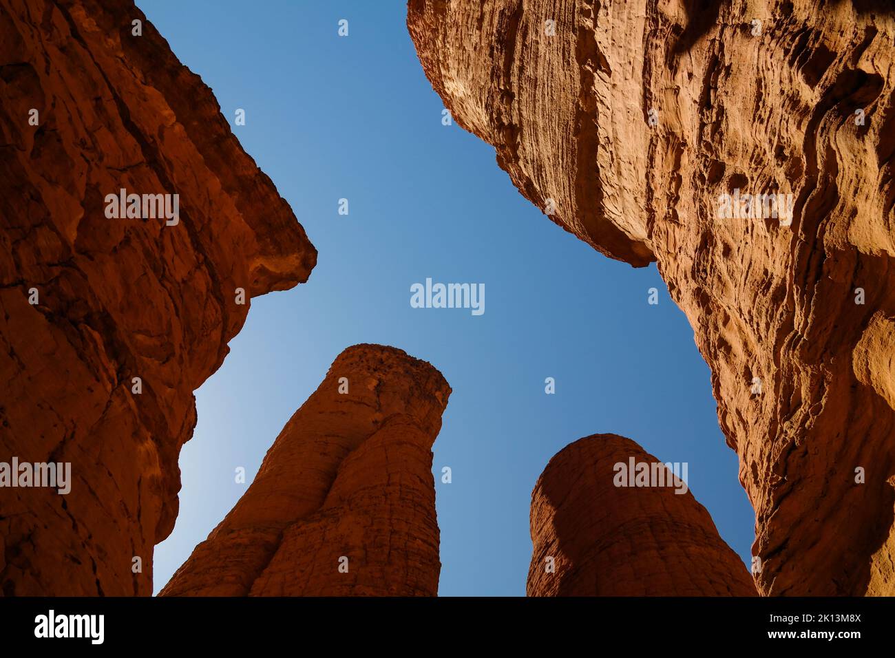 Bottom-up view to Abstract Rock formation at plateau Ennedi aka stone ...