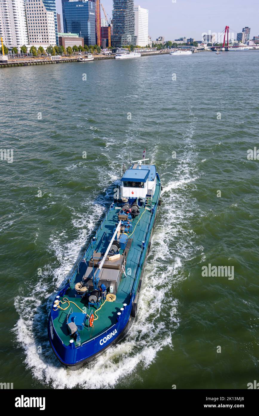 Corina, an inland motor tanker, sails along the Nieuwe Mas, Rotterdam ...