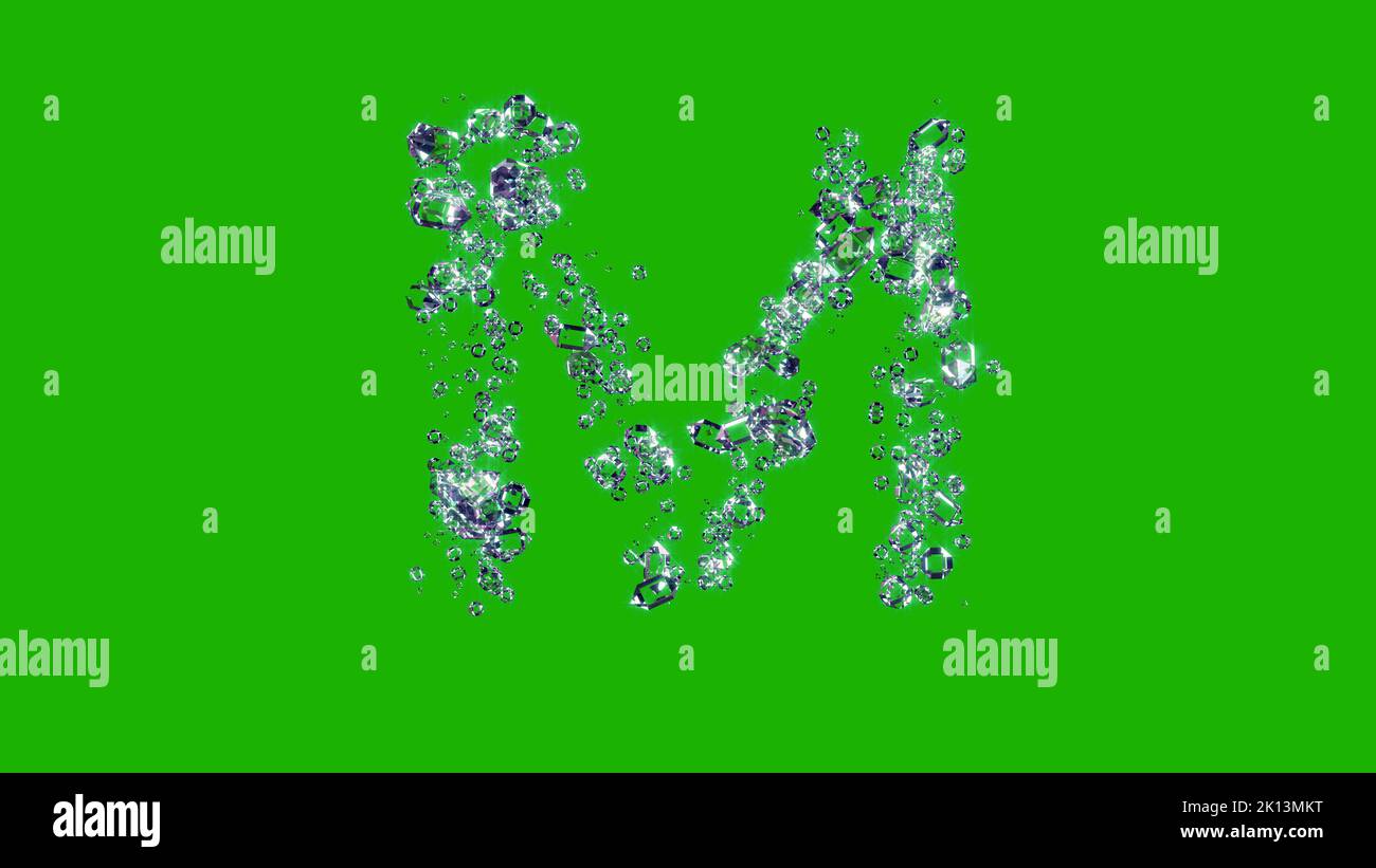 glowing transparent diamonds alphabet - letter M on chroma key screen ...