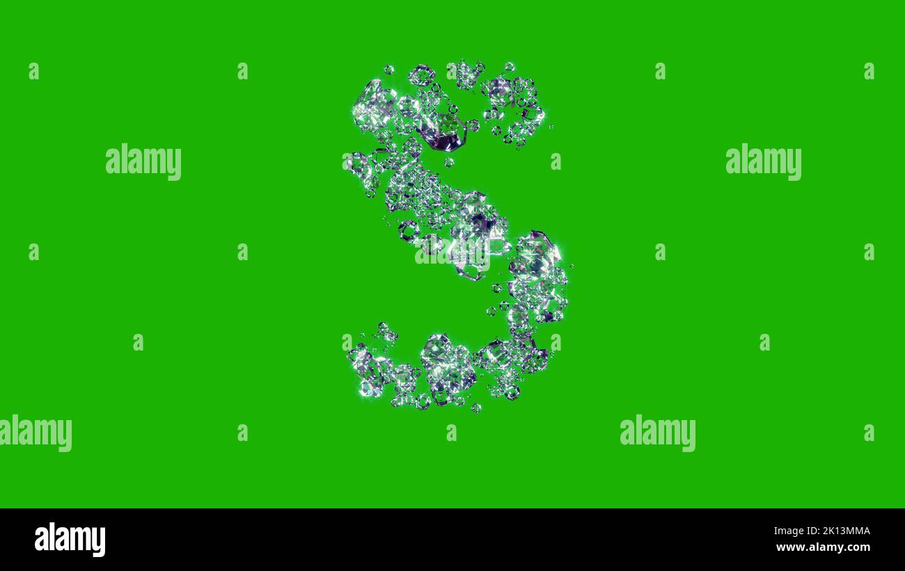 glowing transparent brilliants font - letter S on green screen ...