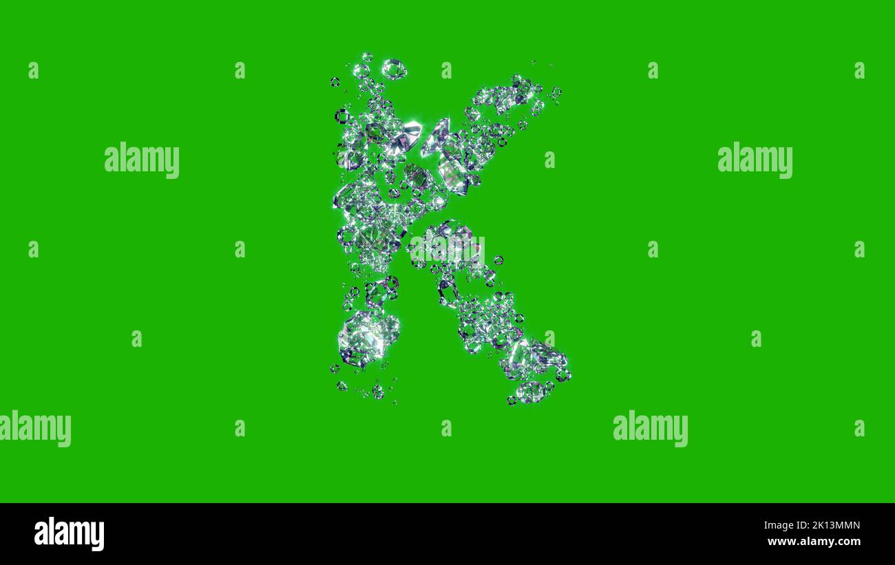shining transparent brilliants alphabet - letter K on chroma key screen ...