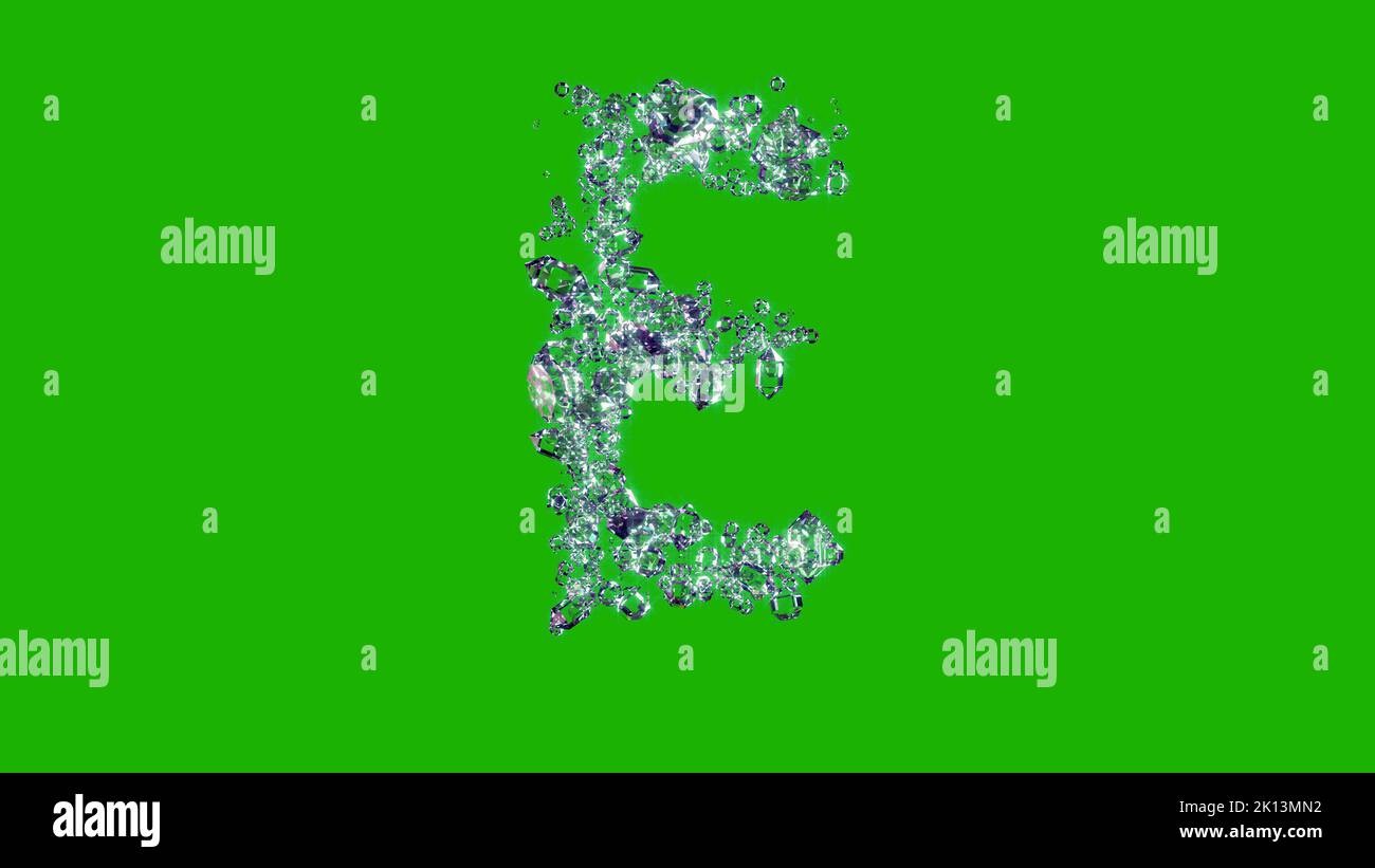 lighting transparent diamonds font - letter E on chroma key screen ...