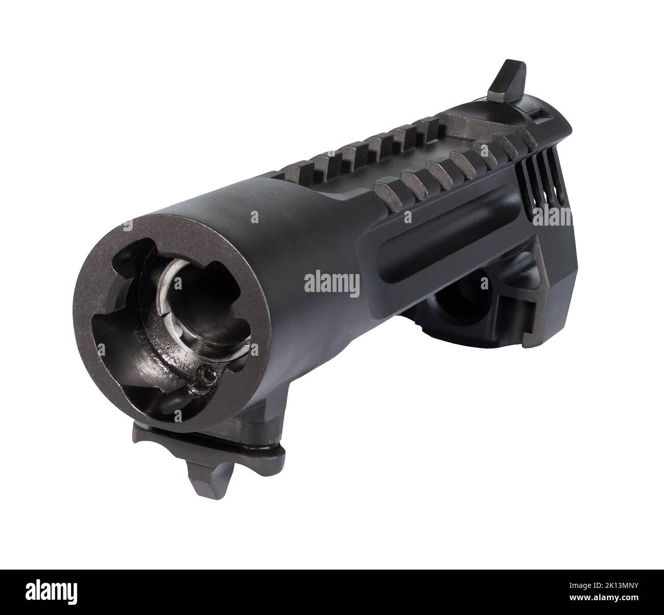 Looking in the chamber of a semi-automatic pistol with the slide and ...