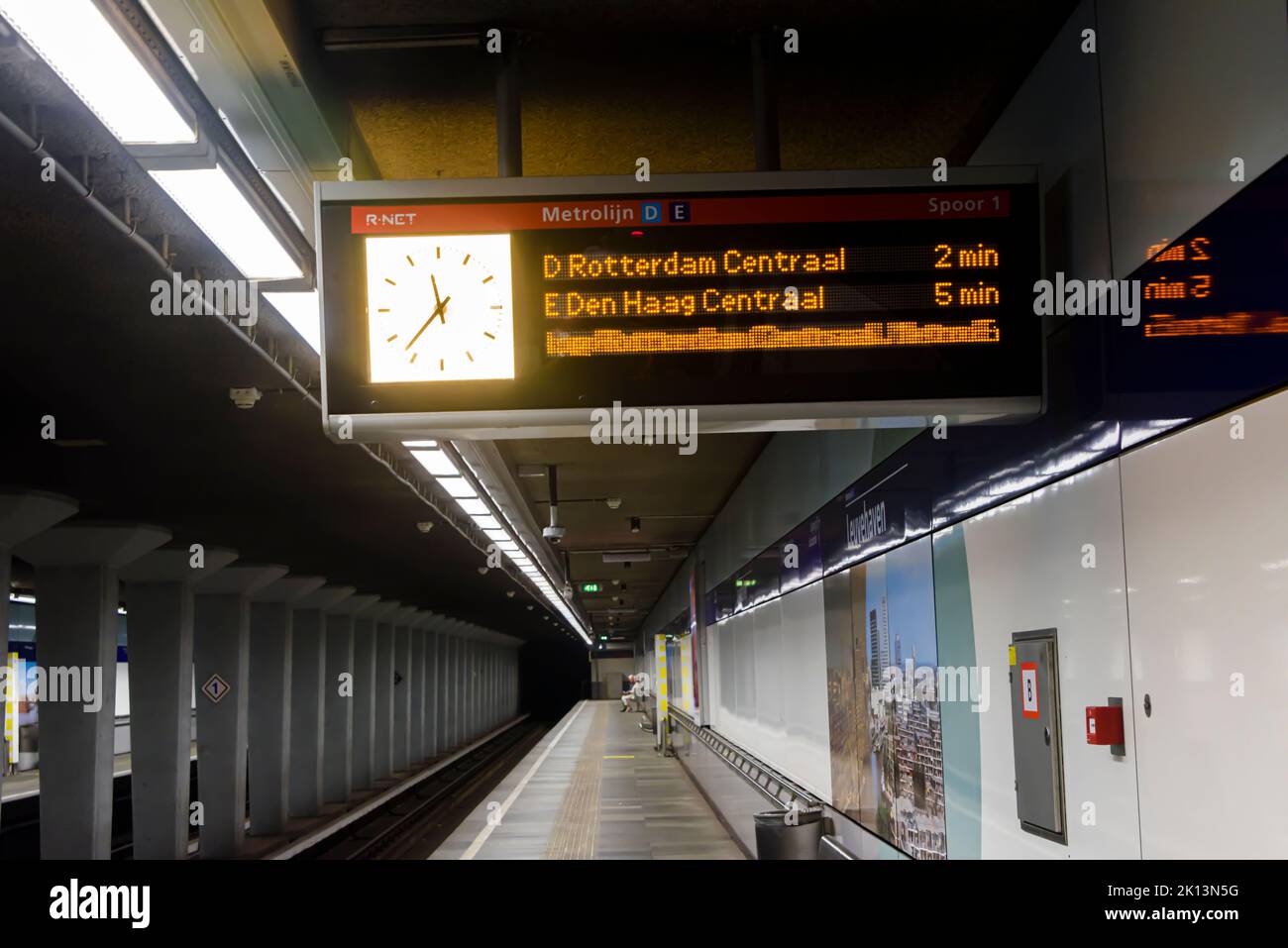 Sign advising passengers of the arrival of trains to Rotterdam Centraal ...