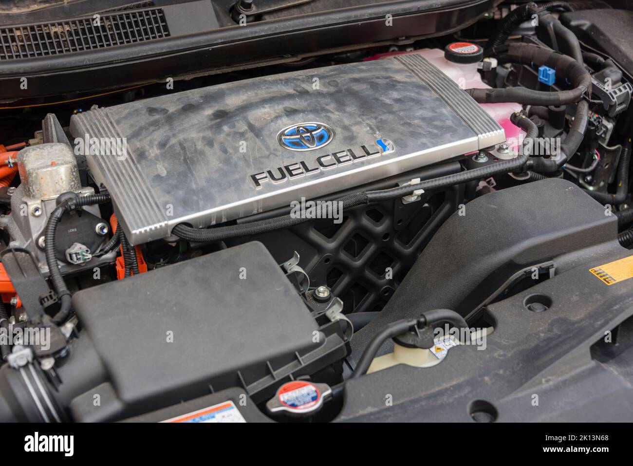 Fuel cell under the bonnet of a Toyota vehicle, which generates ...
