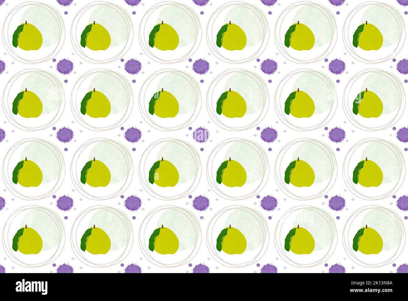 Fruit pattern design in green-purple colors on white background. Light ...