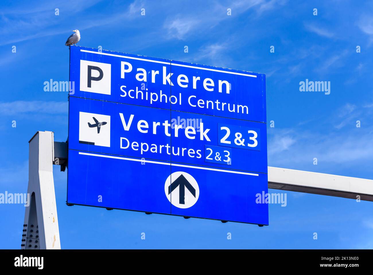 Sign for Schiphol Centrum Parking, and departure areas 2 and 3 ...