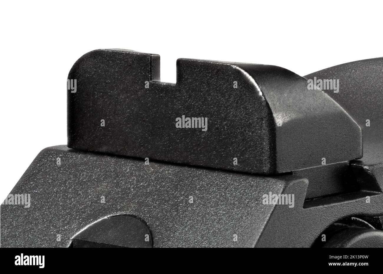 Handgun sight at the rear of the pistol isolated on a white background ...