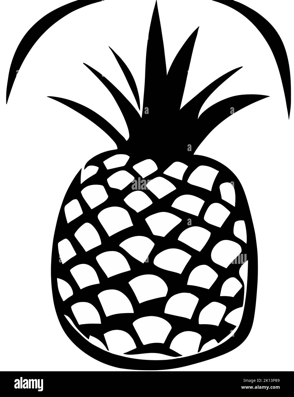 A black and white simple vector illustration of a pineapple on the blue ...
