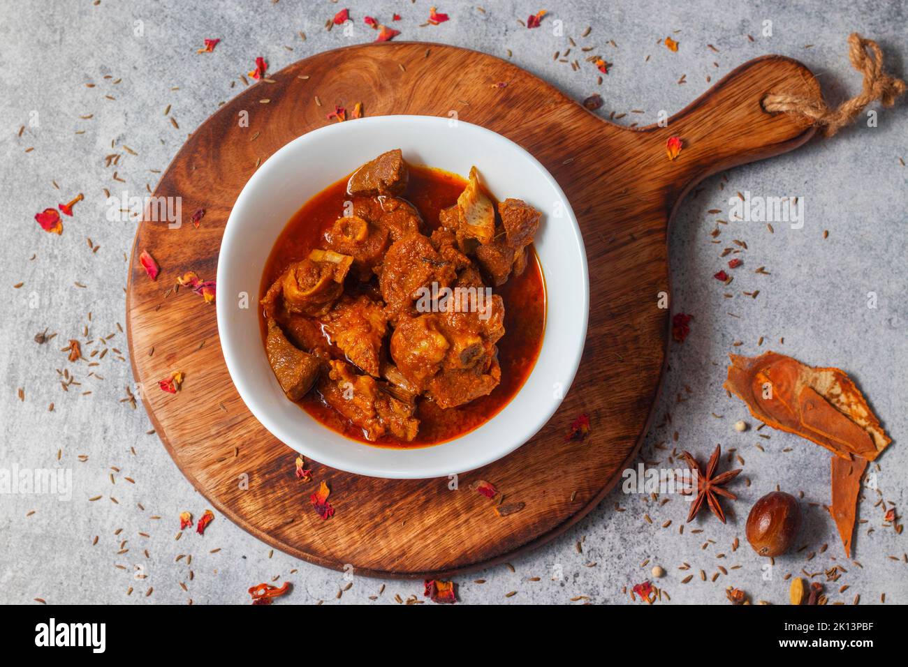 selective focus of delicious Indian style mutton curry with a ...