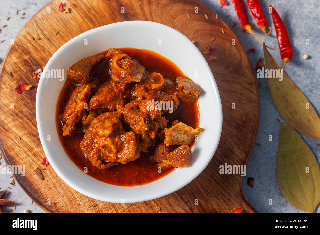 selective focus of delicious Indian style mutton curry with a ...