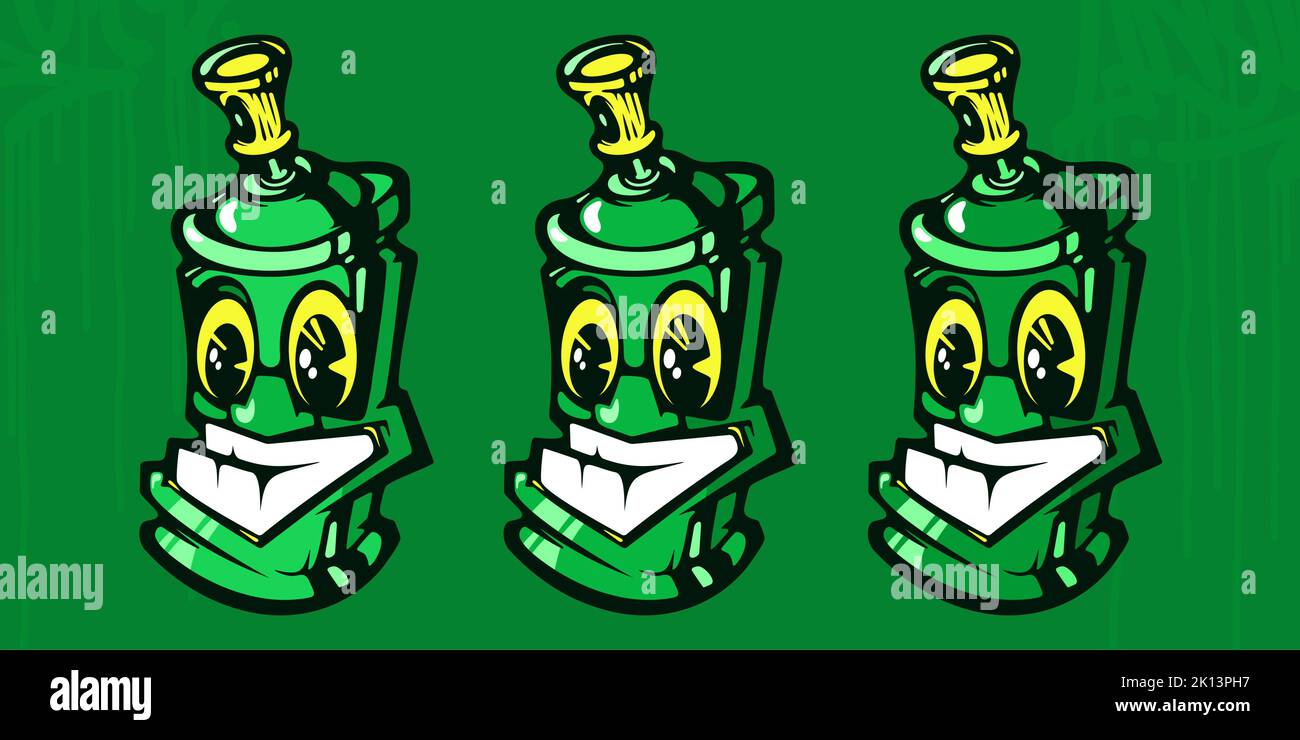 Cartoon Abstract Hiphop Graffiti Style Spray Cans Vector Illustration ...