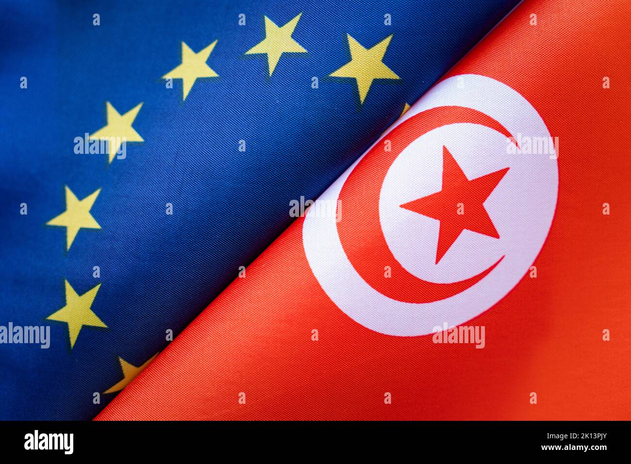 Flags European Union and Tunisia. The concept of international ...
